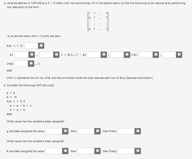 Solved a. Let A be defined in MATLAB as a 5×4 matrix with | Chegg.com
