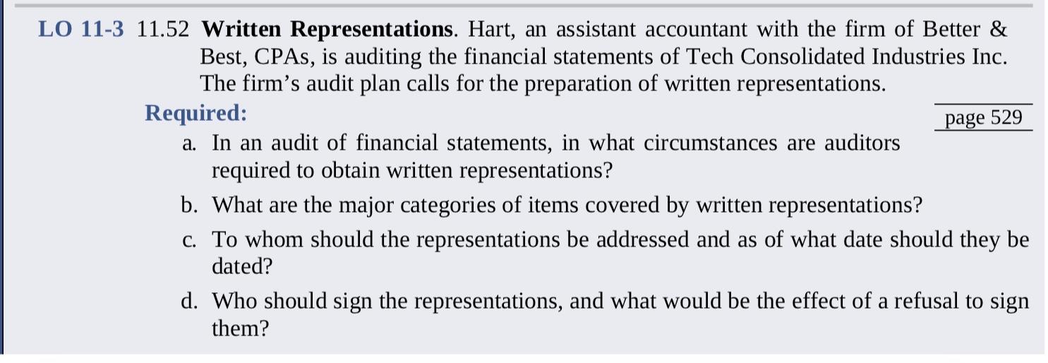 Solved page 529 LO 11-3 11.52 Written Representations. Hart, | Chegg.com
