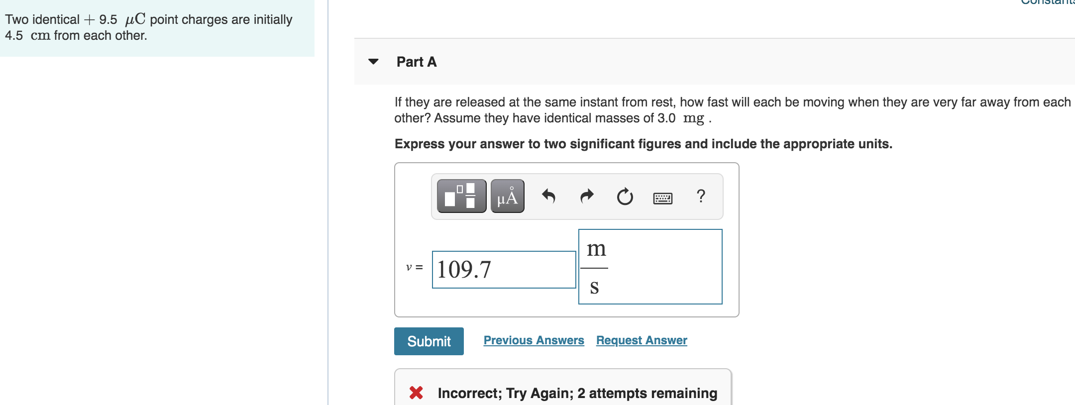 Solved Two identical + 9.5 uC point charges are initially | Chegg.com