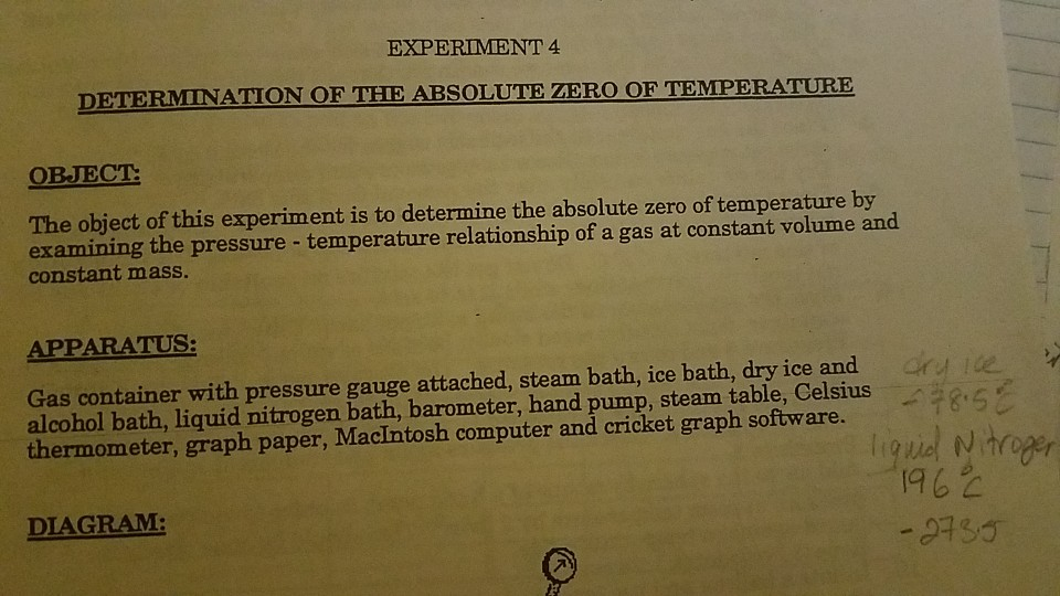 Solved EXPERIMENT 4 DETERMINATION OF THE ABSOLUTE ZERO OF | Chegg.com