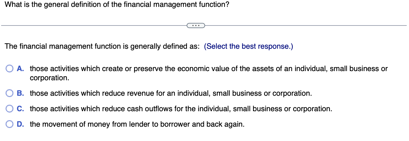 Solved What is the general definition of the financial | Chegg.com