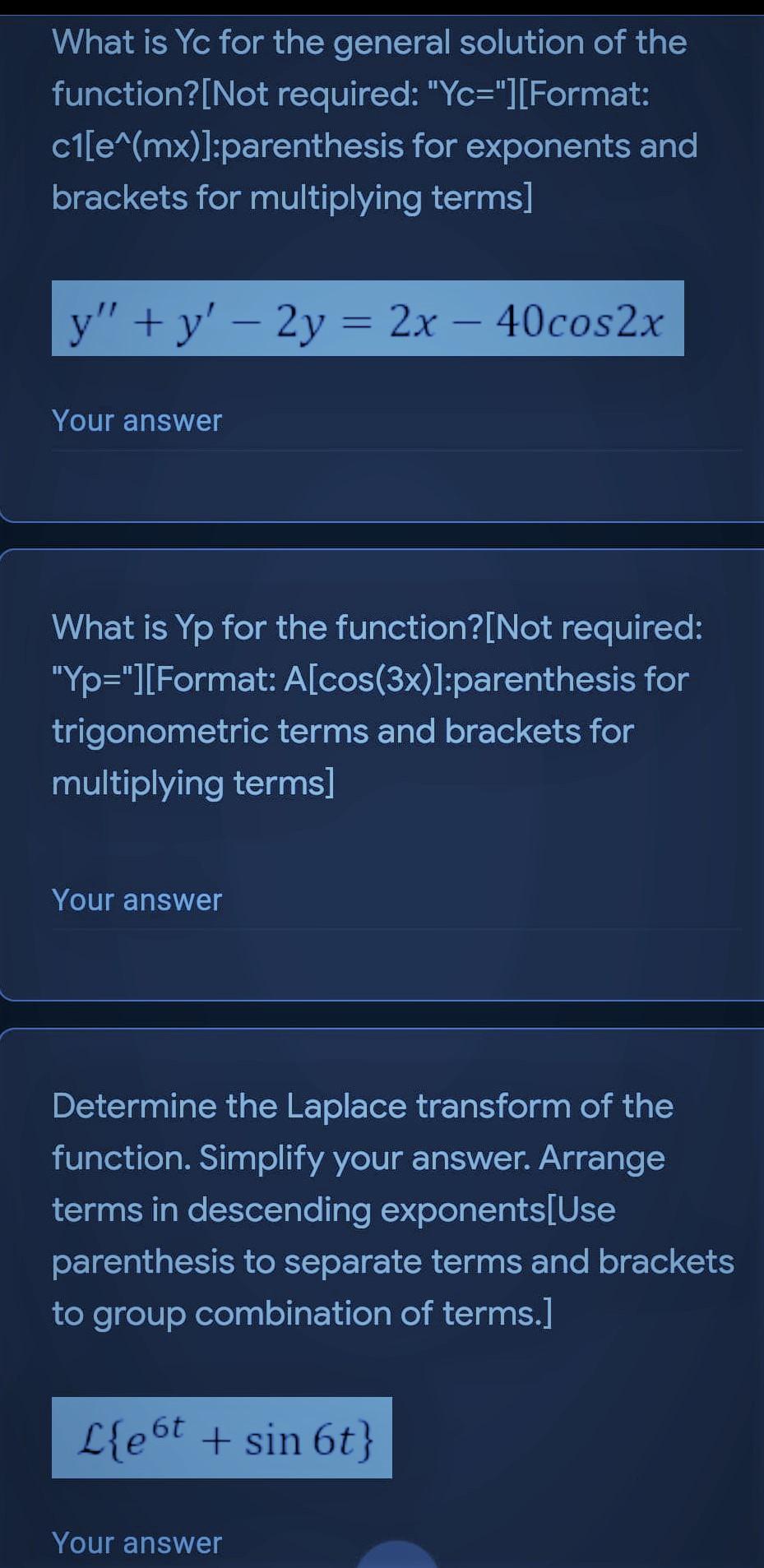 Solved What is Yc for the general solution of the | Chegg.com