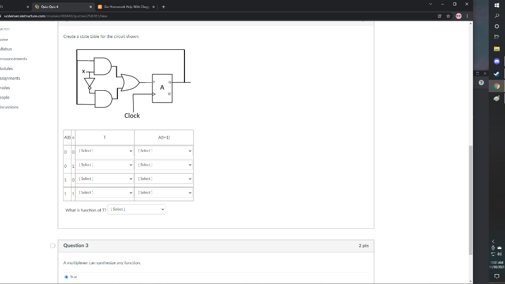 Solved Create a state table for the circuit shown. A | Chegg.com