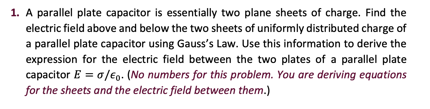Solved A parallel plate capacitor is essentially two plane | Chegg.com