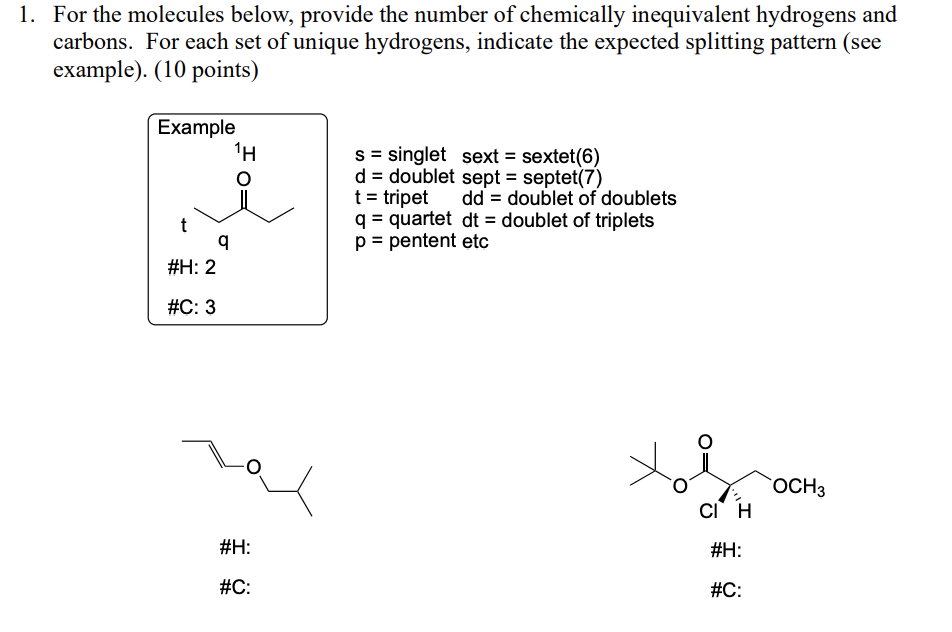 Solved For the molecules below, provide the number of | Chegg.com