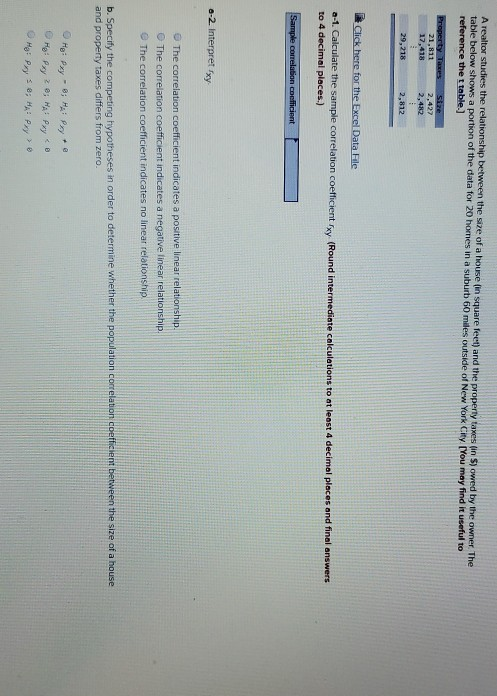 Solved A realtor studies the relationship between the size | Chegg.com