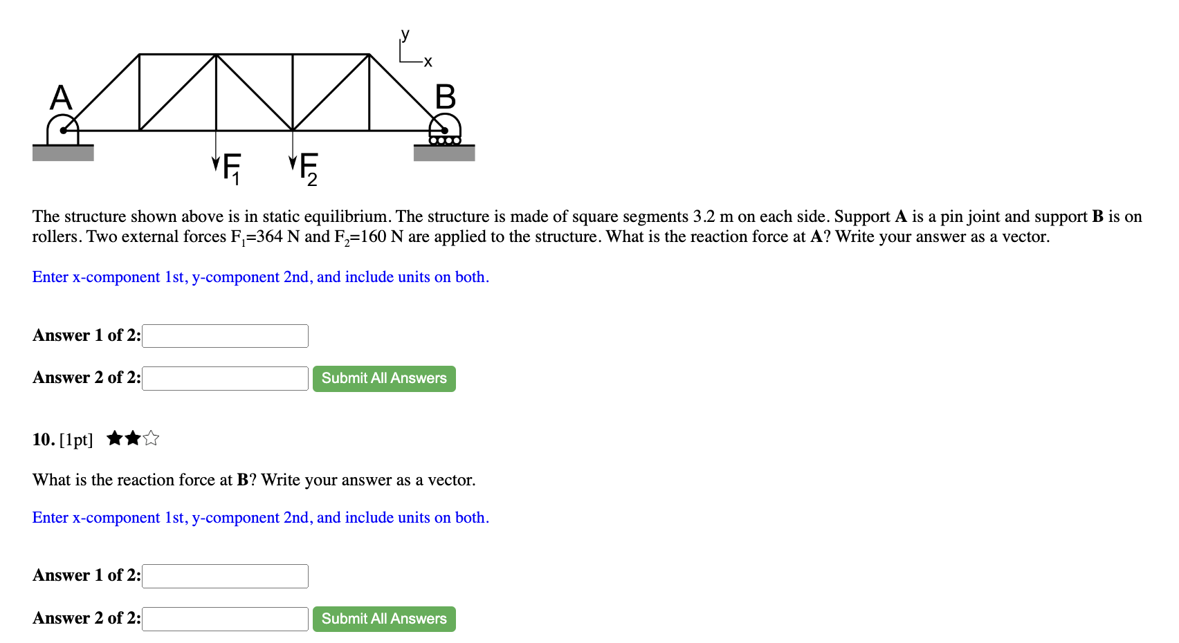 Solved The structure shown above is in static equilibrium. | Chegg.com