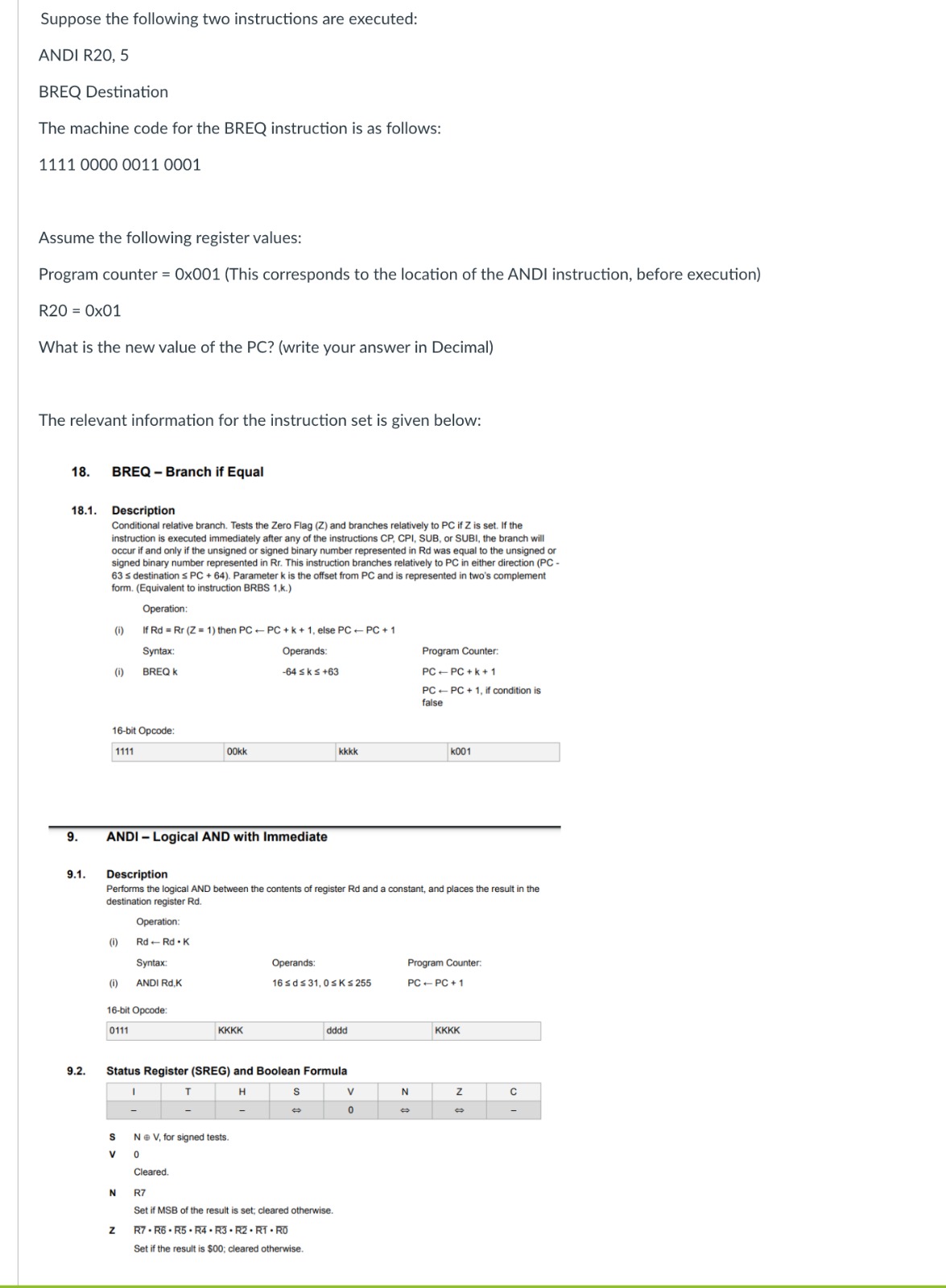 Solved R20=0×01 What is the new value of the PC? (write your | Chegg.com