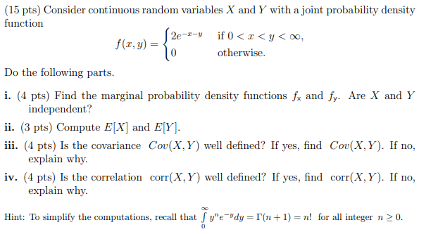 Solved (15 pts) Consider continuous random variables X and Y | Chegg.com