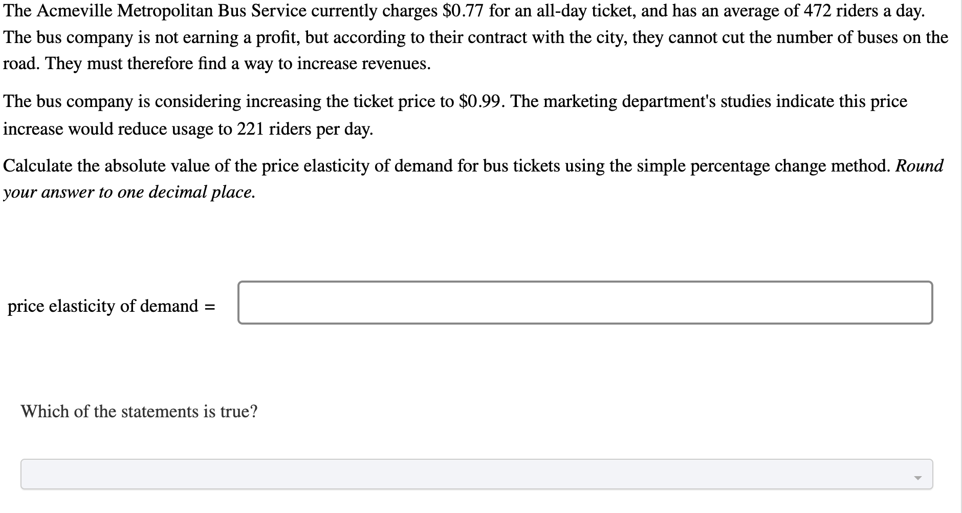 The Acmeville Metropolitan Bus Service currently | Chegg.com