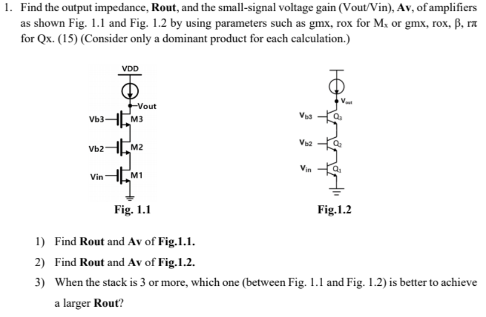 Solved 1. Find the output impedance, Rout, and the | Chegg.com