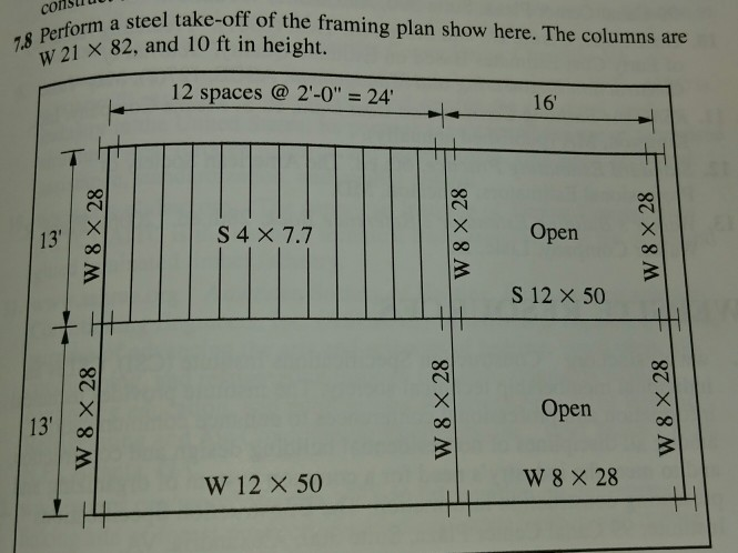 constuu a steel take-off of the framing plan show | Chegg.com