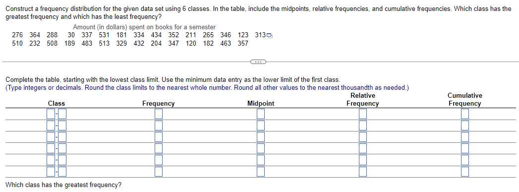 Solved Construct a frequency distribution for the given data | Chegg.com