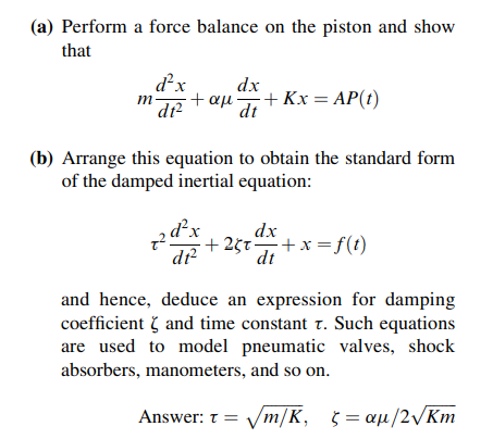 Solved 1.62. Modeling of Piston with Retaining Spring The | Chegg.com