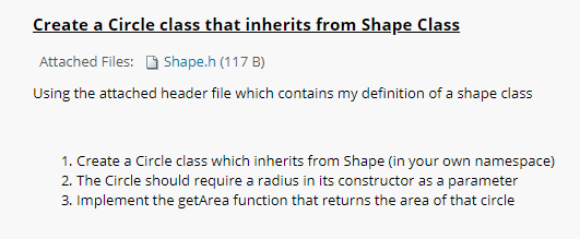 Solved Create a Circle class that inherits from Shape Class | Chegg.com