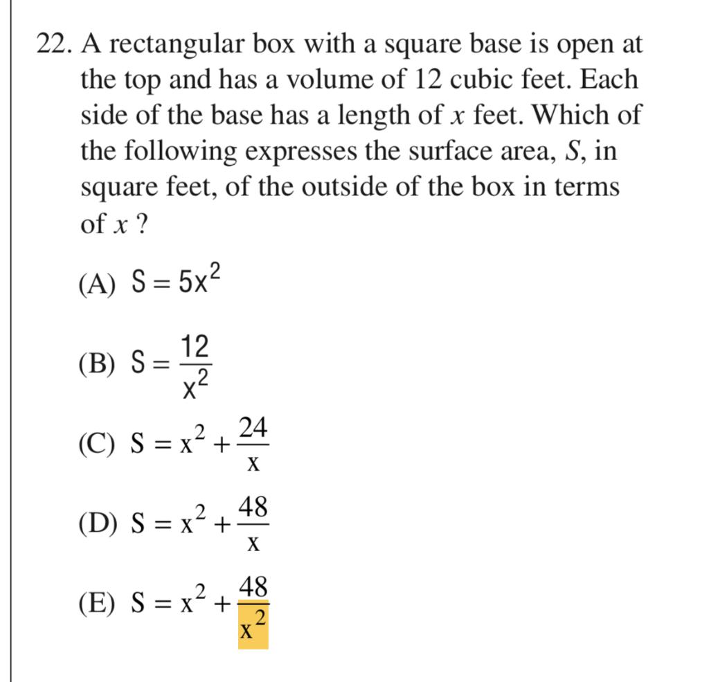 Solved 22. A rectangular box with a square base is open at | Chegg.com