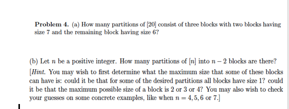 Solved Problem 4. (a) How many partitions of [20] consist of | Chegg.com