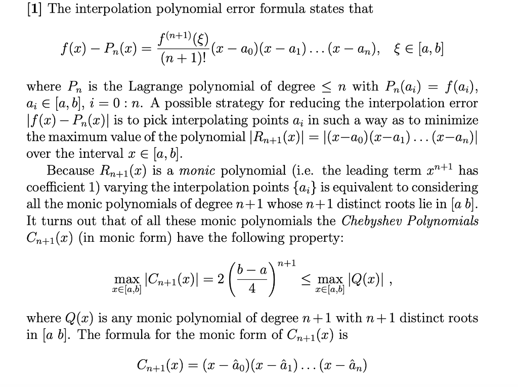 [1] The interpolation polynomial error formula states | Chegg.com