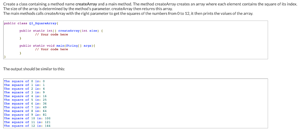 Solved Create a class containing a method name createArray | Chegg.com