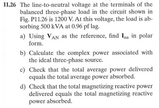 Solved 11.26 The line-to-neutral voltage at the terminals of | Chegg.com