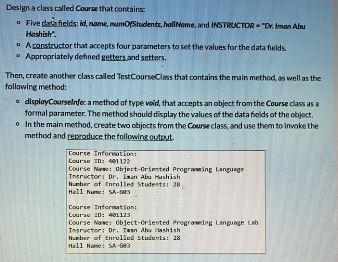 Solved Design a class called Course that contains • Five | Chegg.com