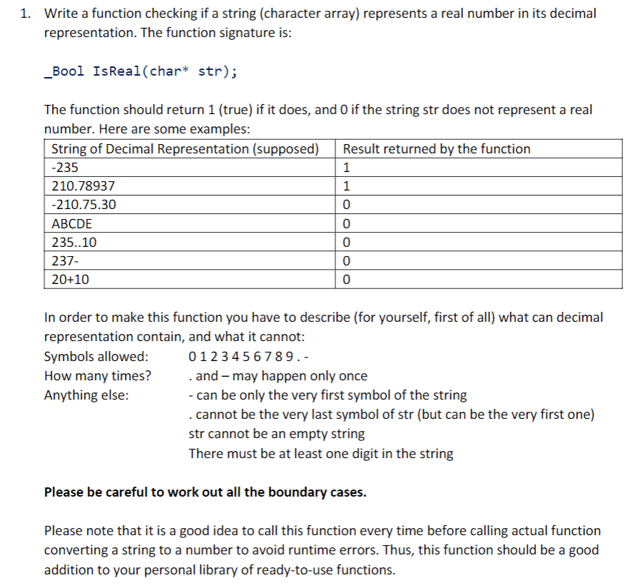 Solved 1. Write a function checking if a string (character | Chegg.com