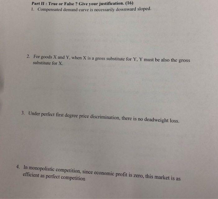 Solved Part II : True or False ? Give your justification. | Chegg.com