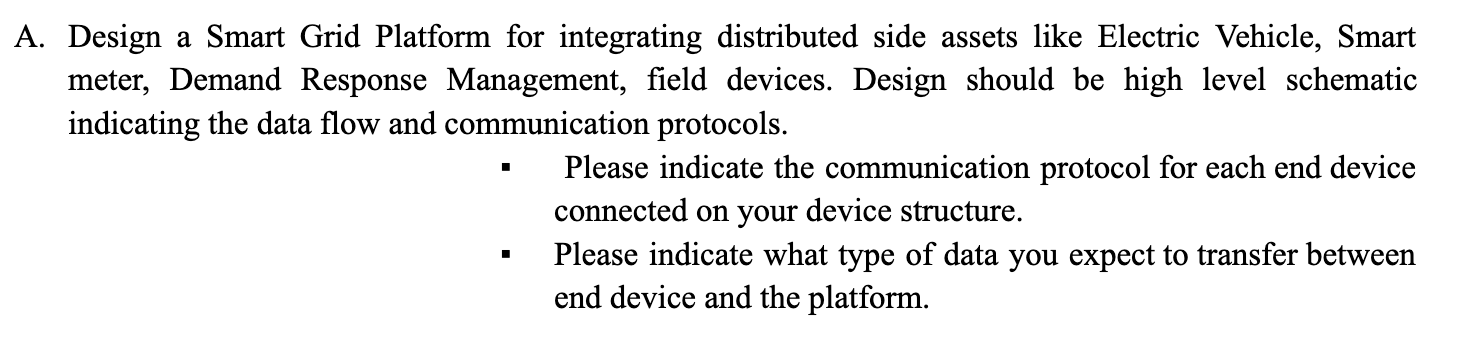 Solved A. Design a Smart Grid Platform for integrating | Chegg.com