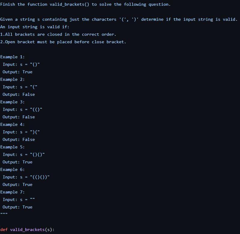Solved Finish the function valid_brackets() to solve the | Chegg.com