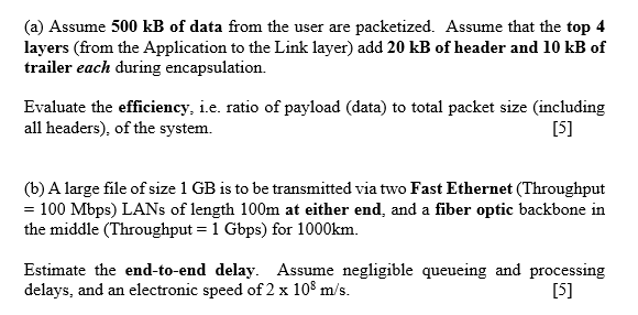 Solved (a) Assume 500 kB of data from the user are | Chegg.com