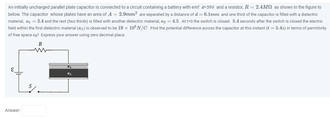Solved An initially uncharged parallel plate capacitor is | Chegg.com