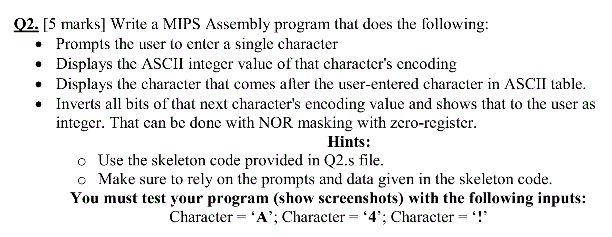 02. [5 marks] Write a MIPS Assembly program that does | Chegg.com