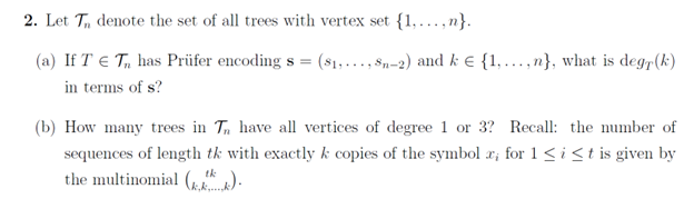 2. Let Tn denote the set of all trees with vertex set | Chegg.com