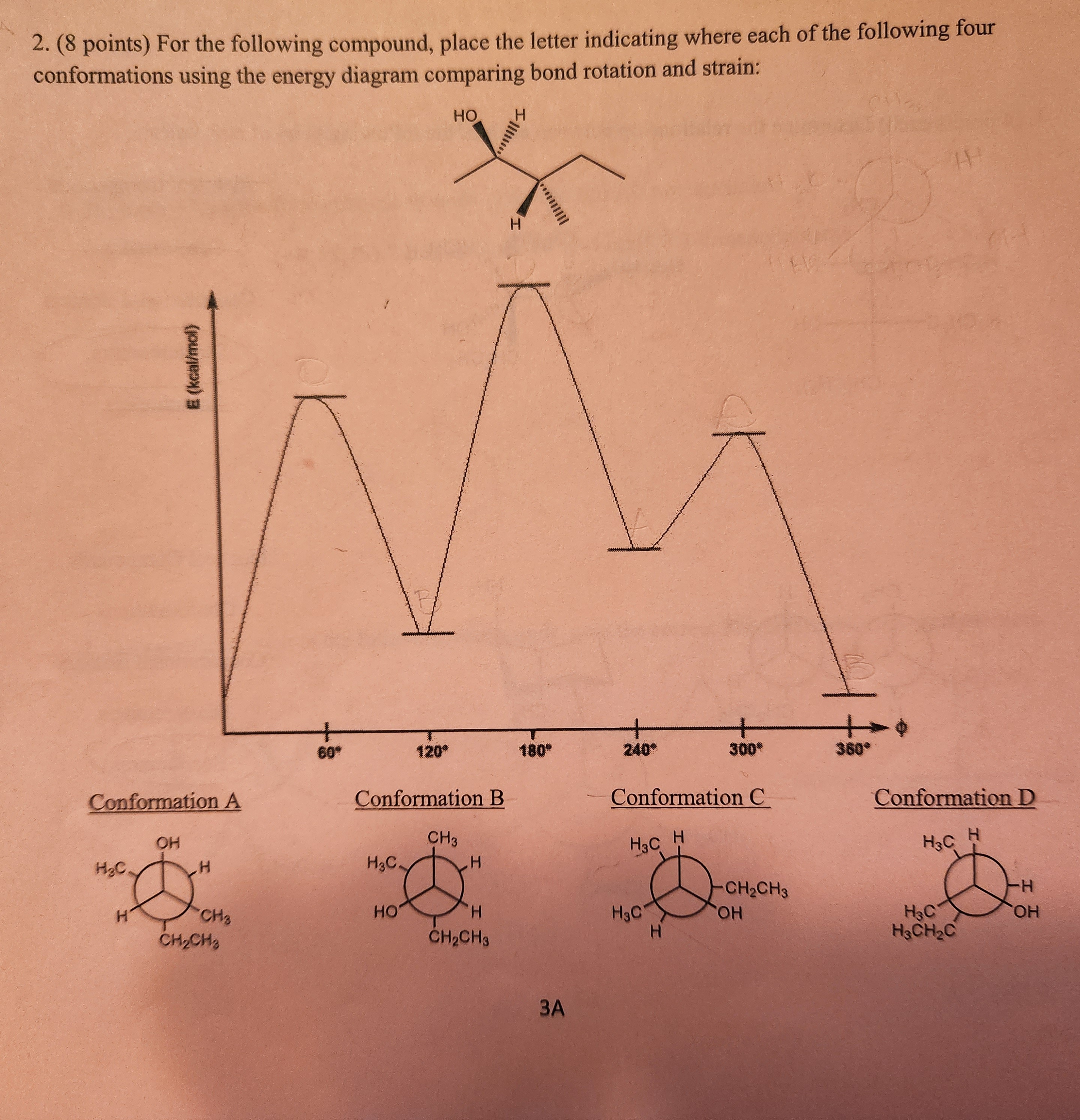 2. ( 8 points) For the following compound, place the | Chegg.com