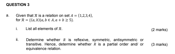 Solved a. Given that R is a relation on setA={1,2,3,4}, for | Chegg.com