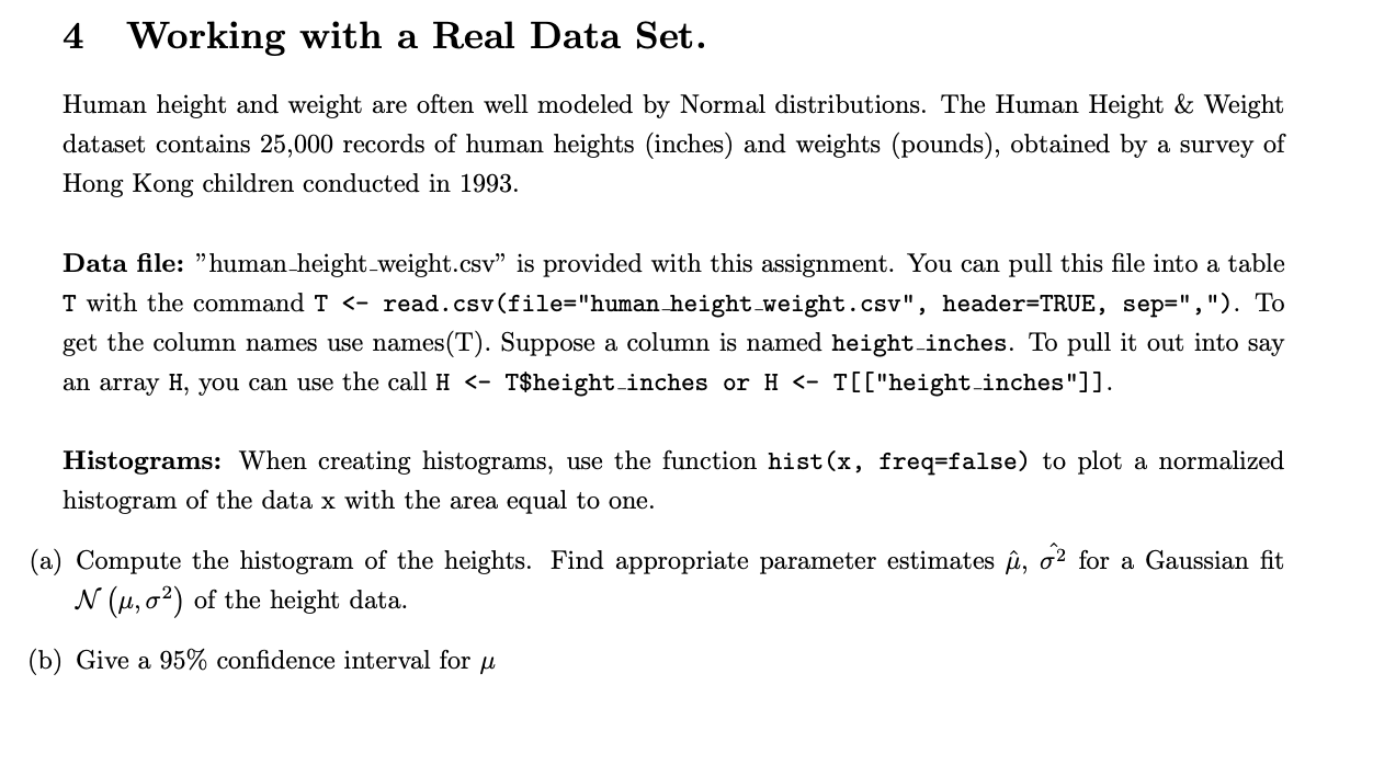 4 Working with a Real Data Set. Human height and | Chegg.com