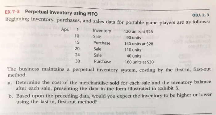 Solved EX7-3 Perpetual inventory using FIFO Beginning | Chegg.com