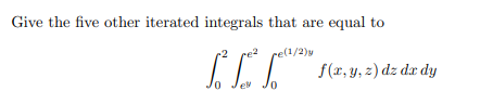Solved Give the five other iterated integrals that are equal | Chegg.com
