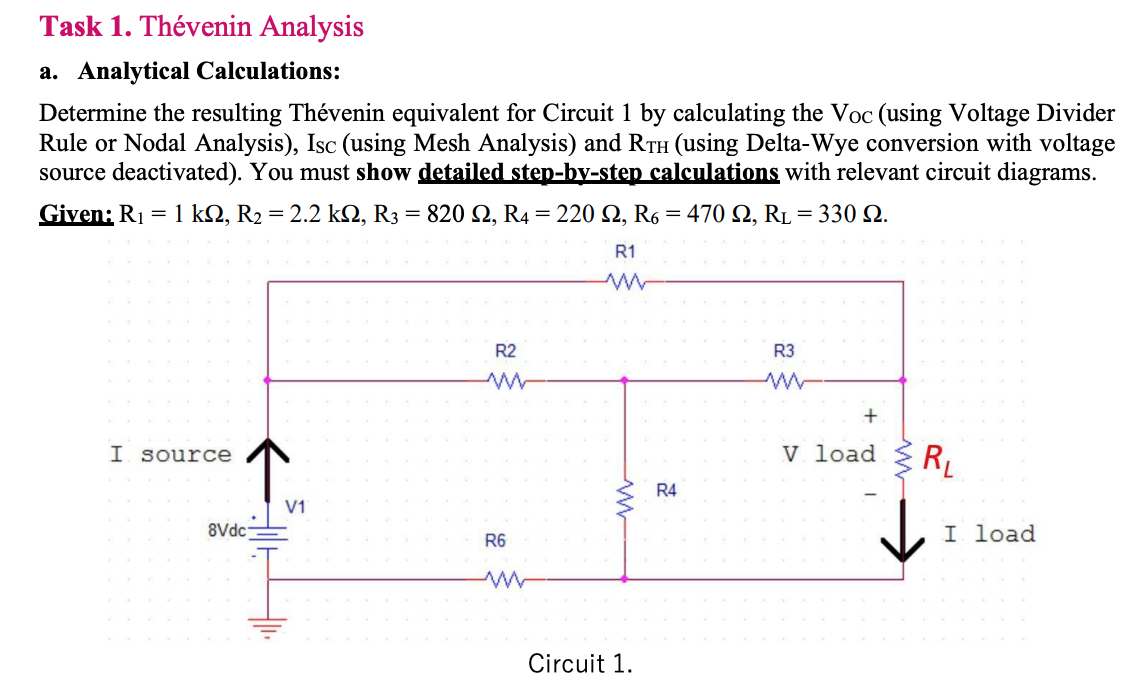 Solved Task 1. Thévenin Analysis a. Analytical Calculations: | Chegg.com