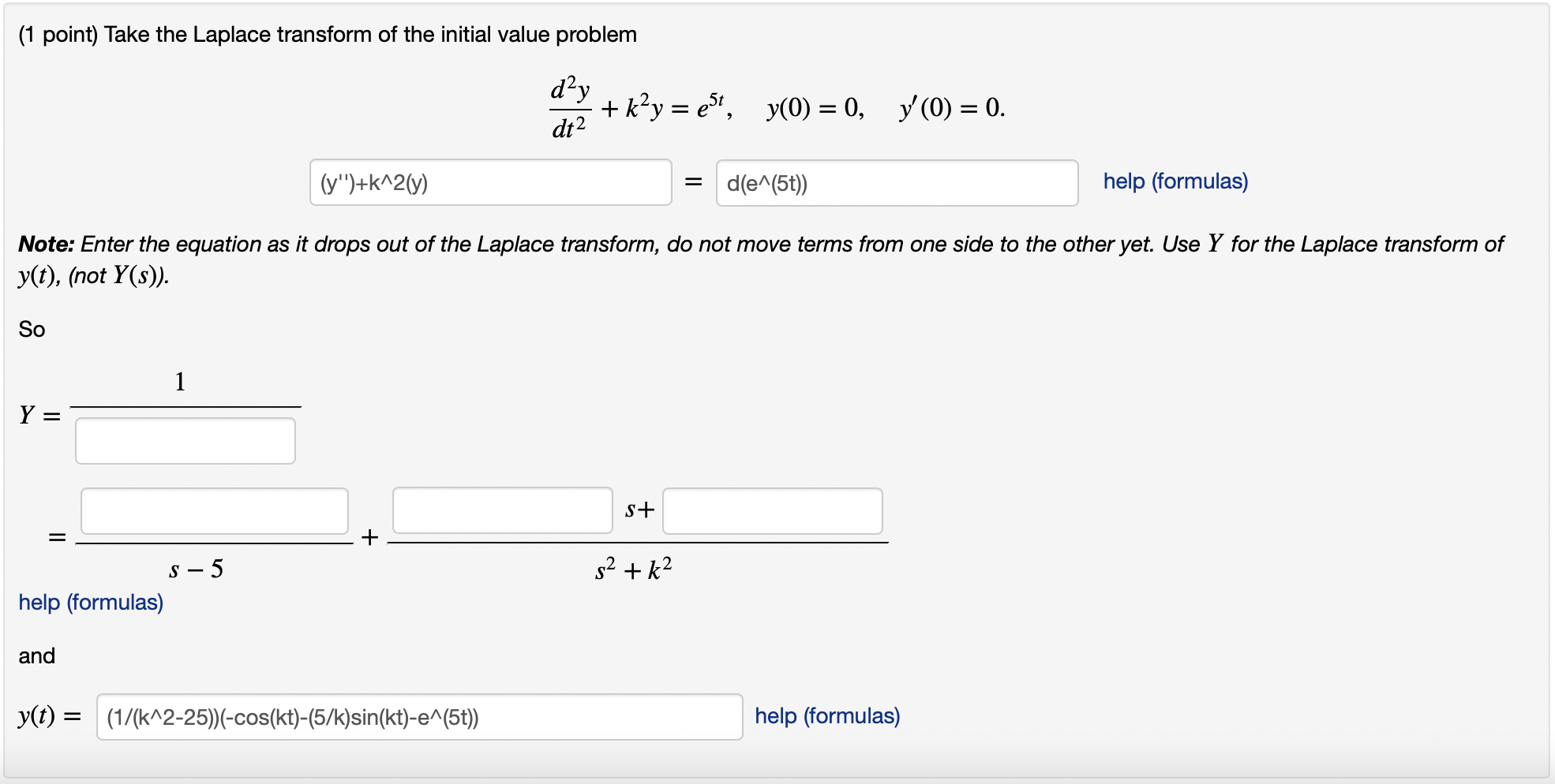 Solved (1 point) Take the Laplace transform of the initial | Chegg.com