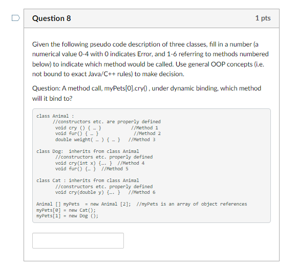 Solved Given pseudo code of two class definitions, under | Chegg.com