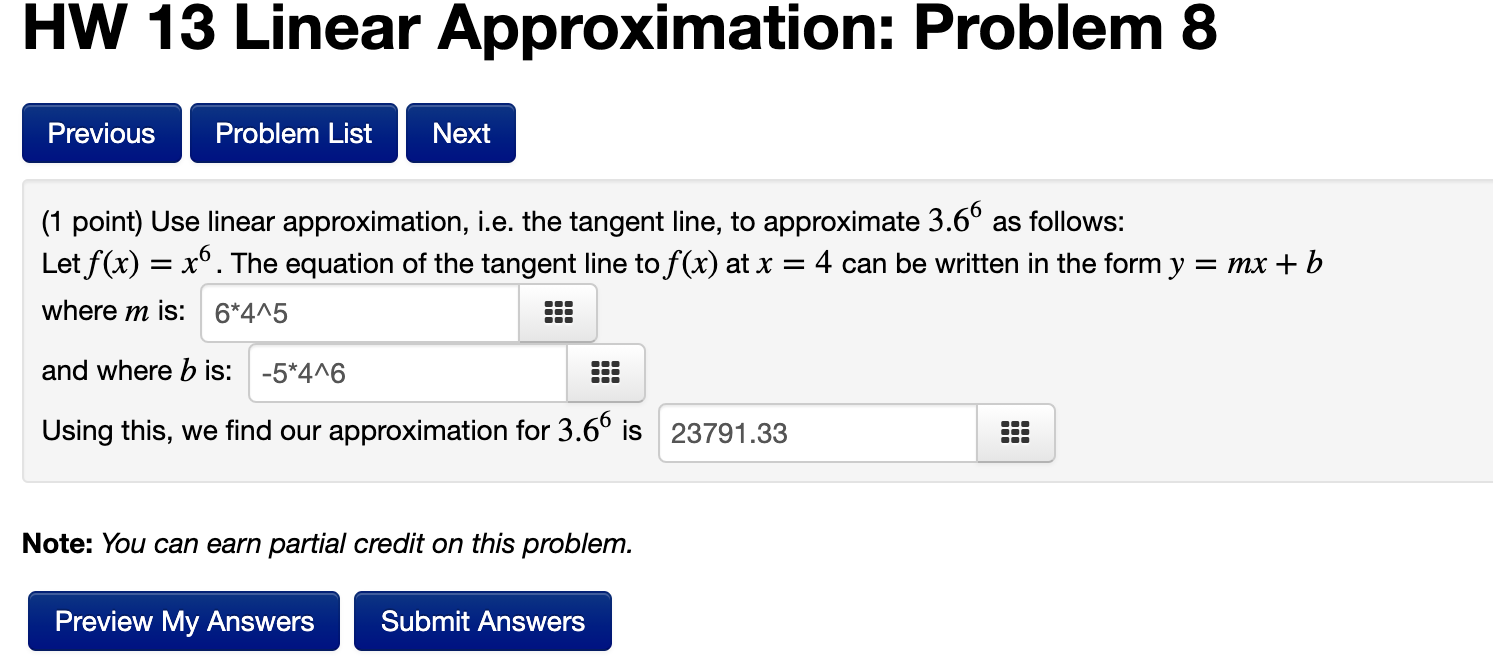 Solved Hw 13 Linear Approximation Problem 8 Previous