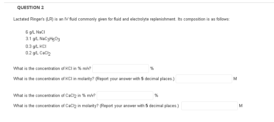 Solved Lactated Ringer's (LR) is an V fluid commonly given | Chegg.com