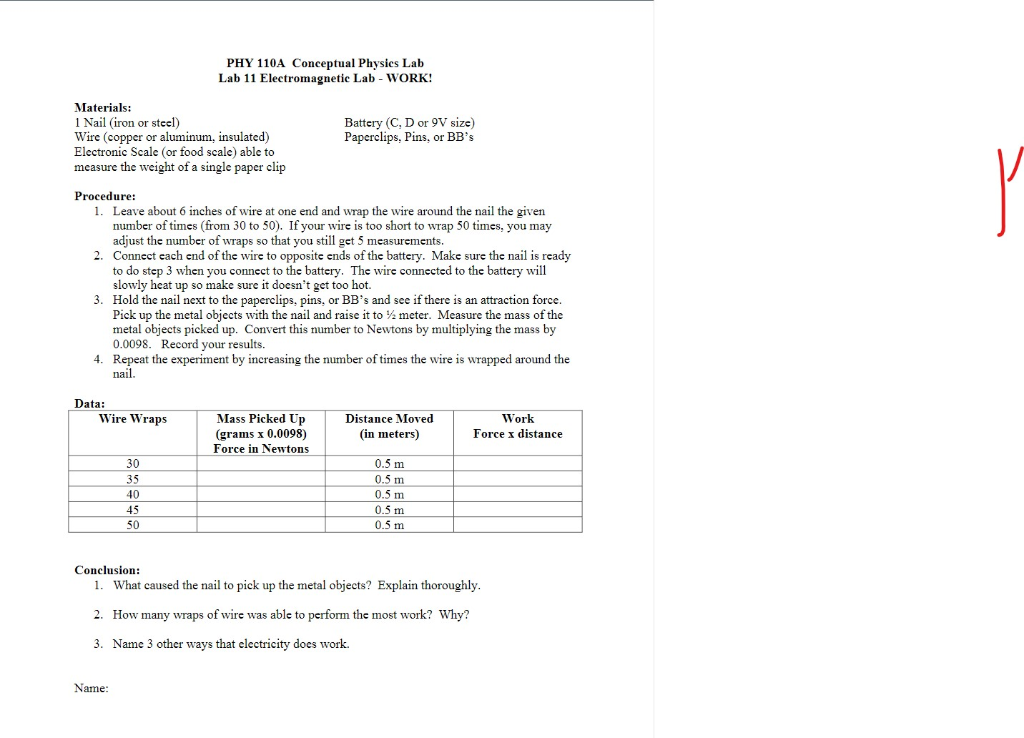 Solved PHY 110A Conceptual Physics Lab Lab 11 | Chegg.com