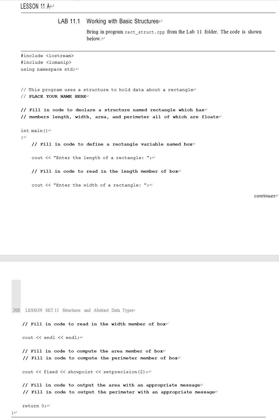 Solved LAB 11.1 Working with Basic Structures Bring in | Chegg.com