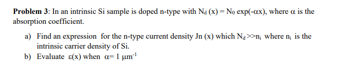 Problem 3: In an intrinsic Si sample is doped n-type | Chegg.com
