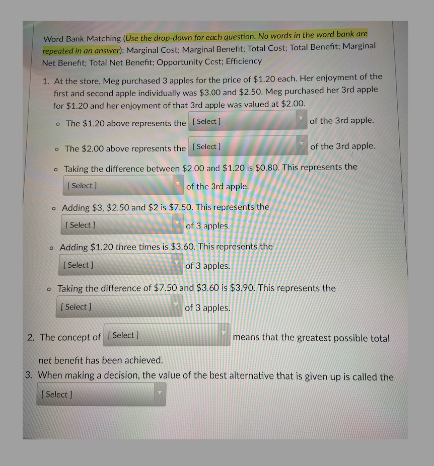 Solved Word Bank Matching (Use the drop-down for each | Chegg.com