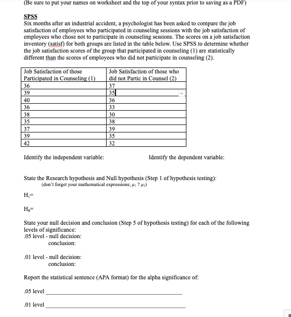 Solved SPSS Six months after an industrial accident, a | Chegg.com