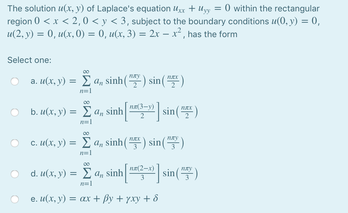 Solved The solution u(x, y) of Laplace's equation Uxx + Uyy | Chegg.com