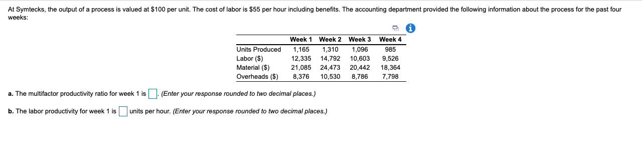 Solved At Symtecks, the output of a process is valued at | Chegg.com